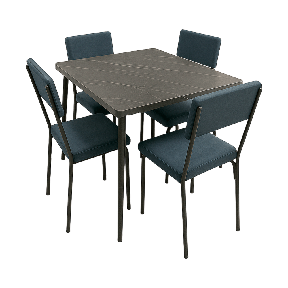 Mesa Versata Roma Com 4 Cadeira - Preto/Portoro/Chumbo - Martinello