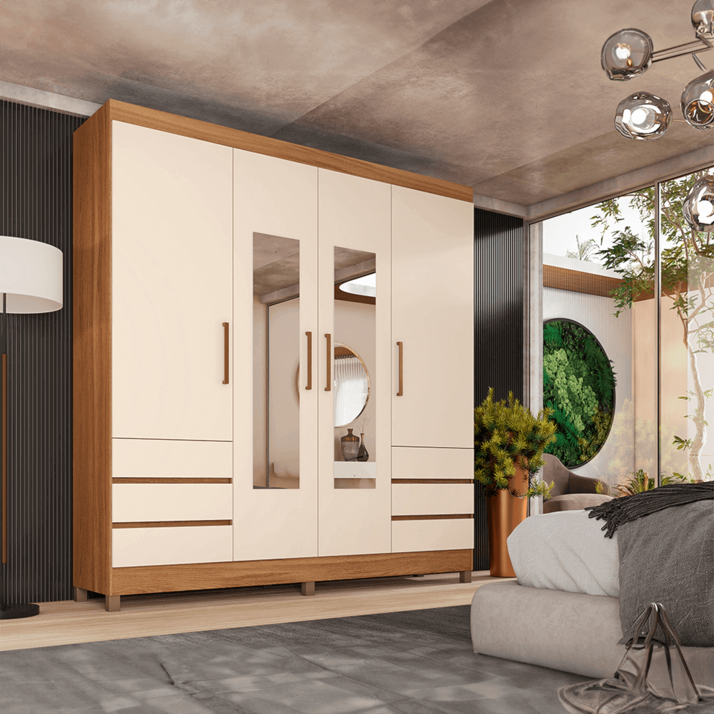 Roupeiro Demóbile Mônaco 4 Portas Com Pés e Espelho 46030 - Âmendola ...