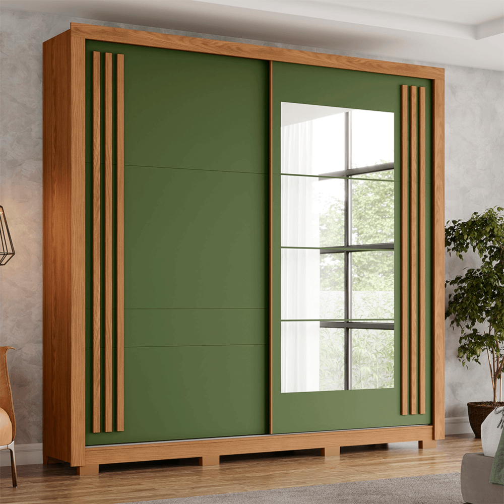 Roupeiro Henn 2 Portas Correr Aston Com Pés e Espelho DE366-209 ...